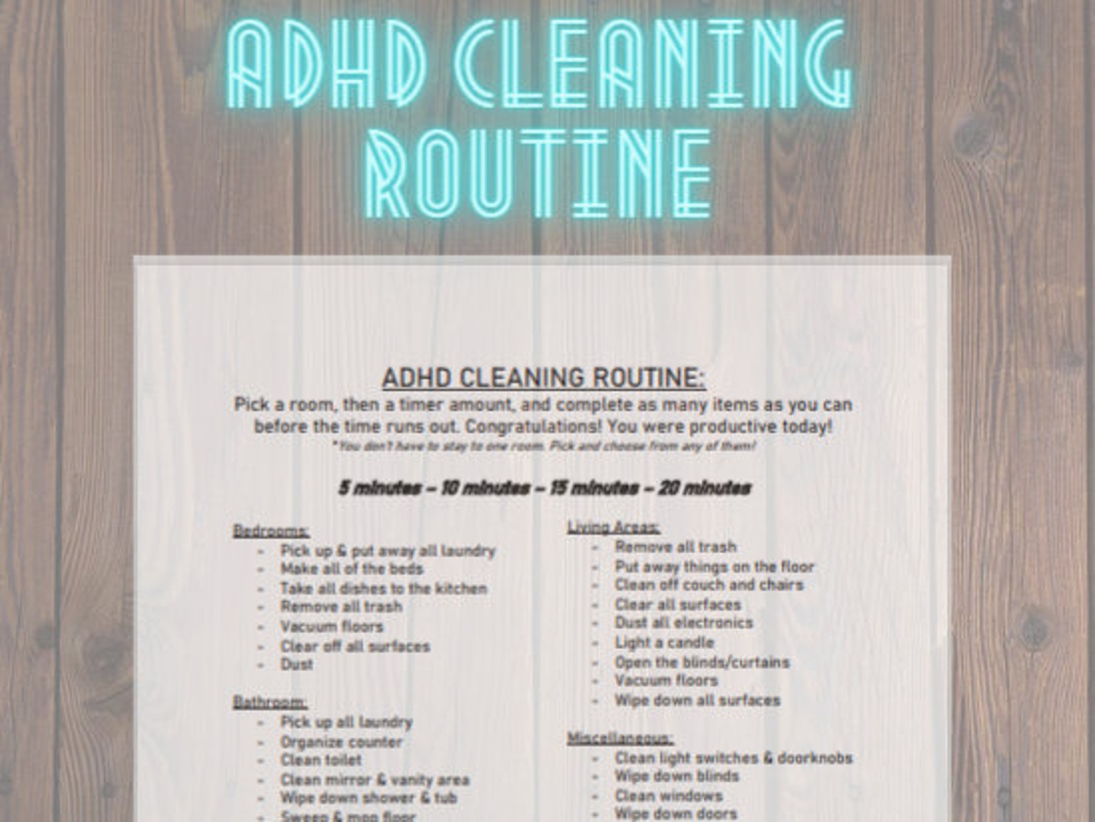 ADHD Cleaning Routine Checklist | PDF Instant Download - Etsy