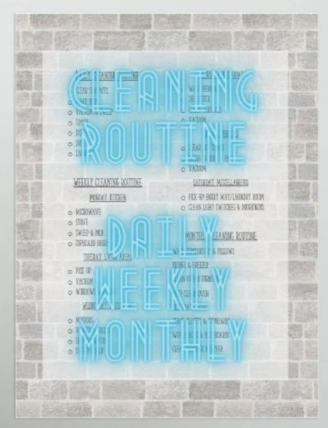Daily | Weekly | Monthly Cleaning Routine *PDF INSTANT DOWNLOAD* - Etsy