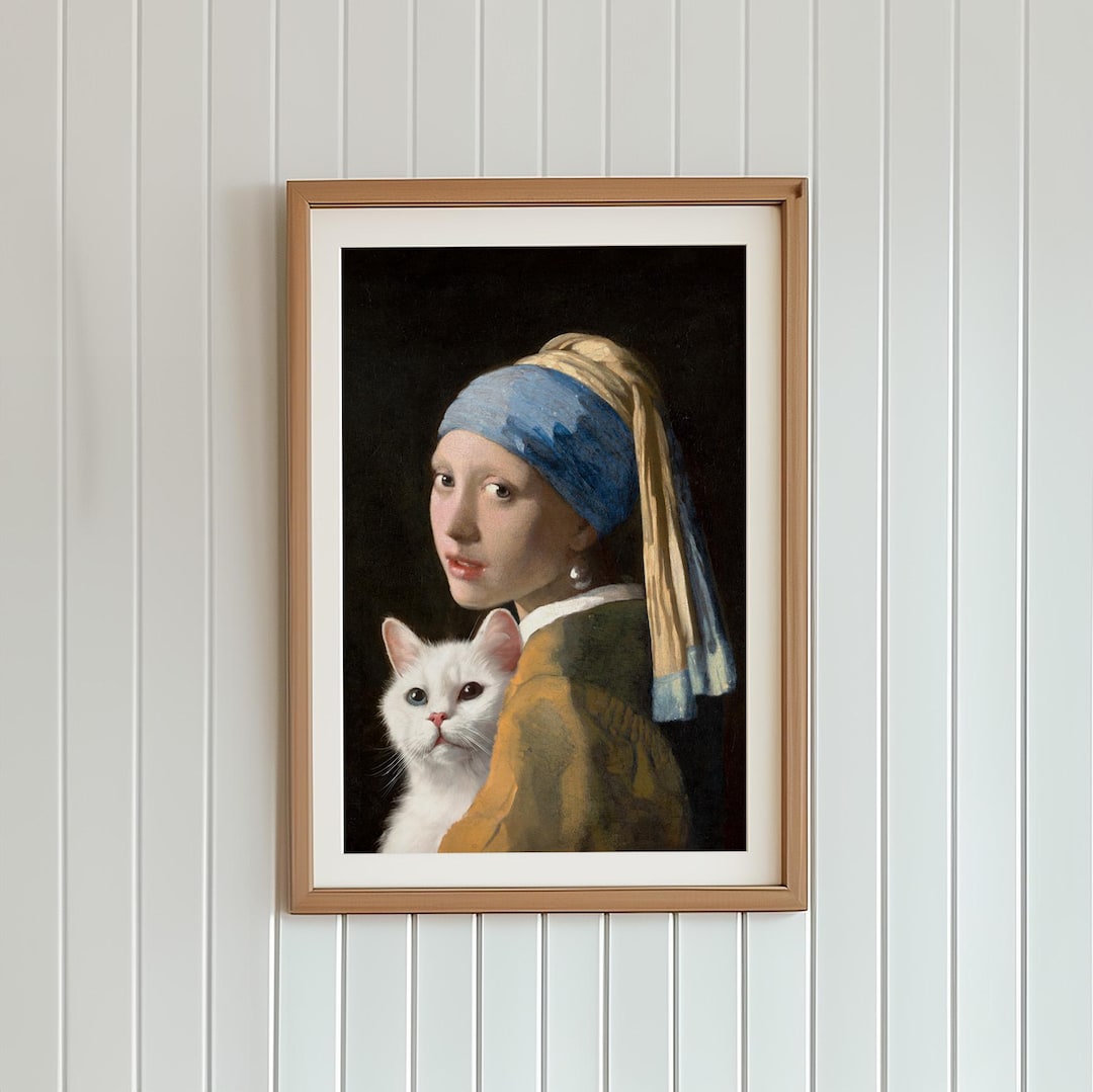Johannes Vermeer’s Girl With a Pearl Earring and Cat – Vintage Cat Art ...