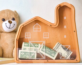 Wooden House Piggy Bank - Etsy