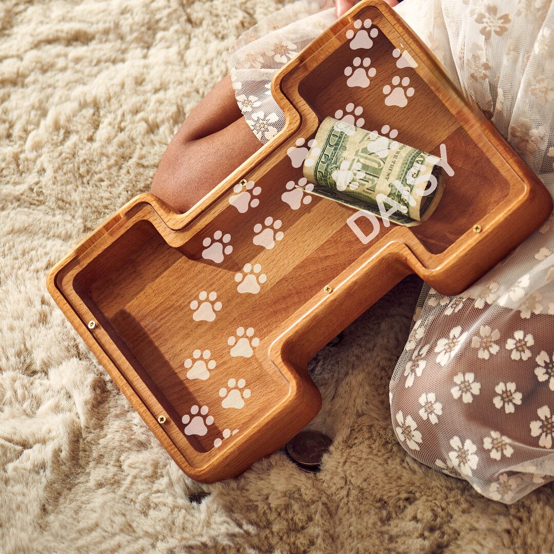 Dog Puppy Lover Coin Bank, Easter Wooden Bone Shape Piggy Bank, Pet ...