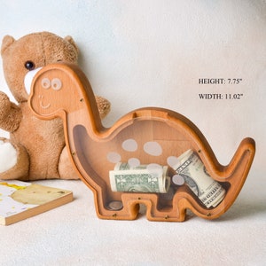 Handmade Dinosaur Coin Bank for Kids, Wooden Brontosaurus Money Box ...