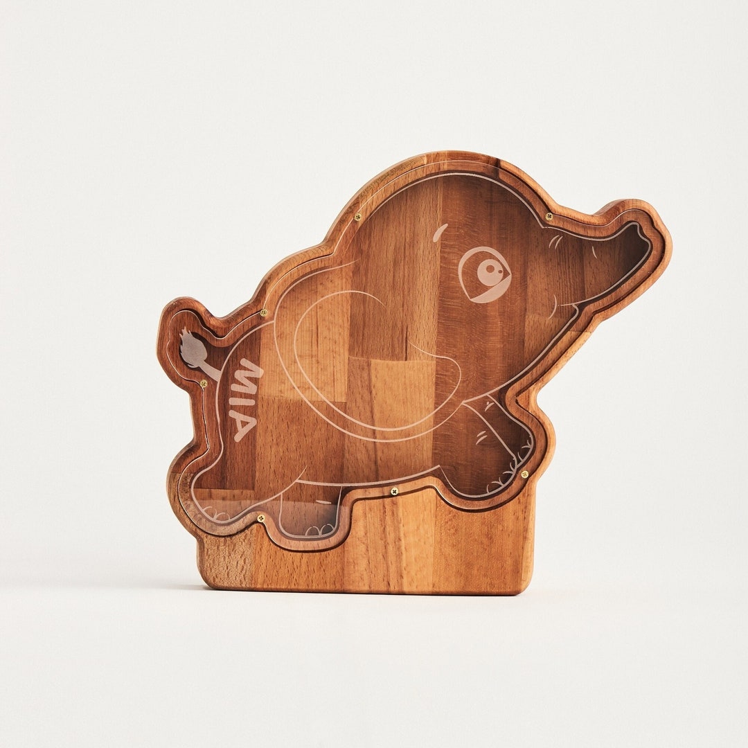 Elephant Wood Piggy Bank, Animal Coin Bank, Mama Bear Panda Cash Money ...