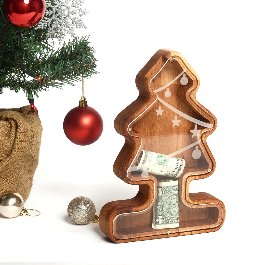 Wooden Christmas Tree Custom Coin Bank, Large Christmas Deer Piggy Bank ...