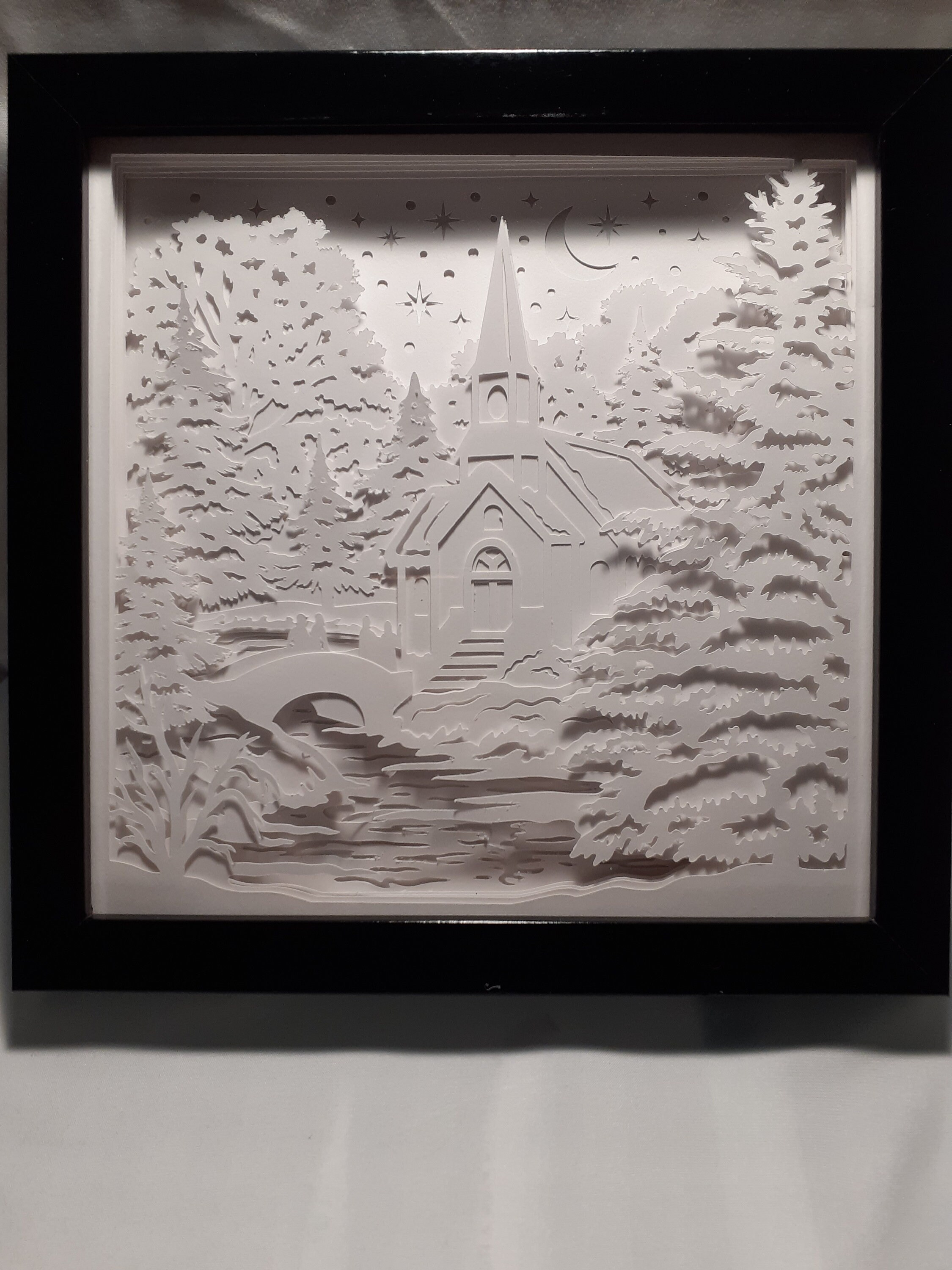 Church in the Woods Shadow Box 3D Cut Paper Light Box - Etsy