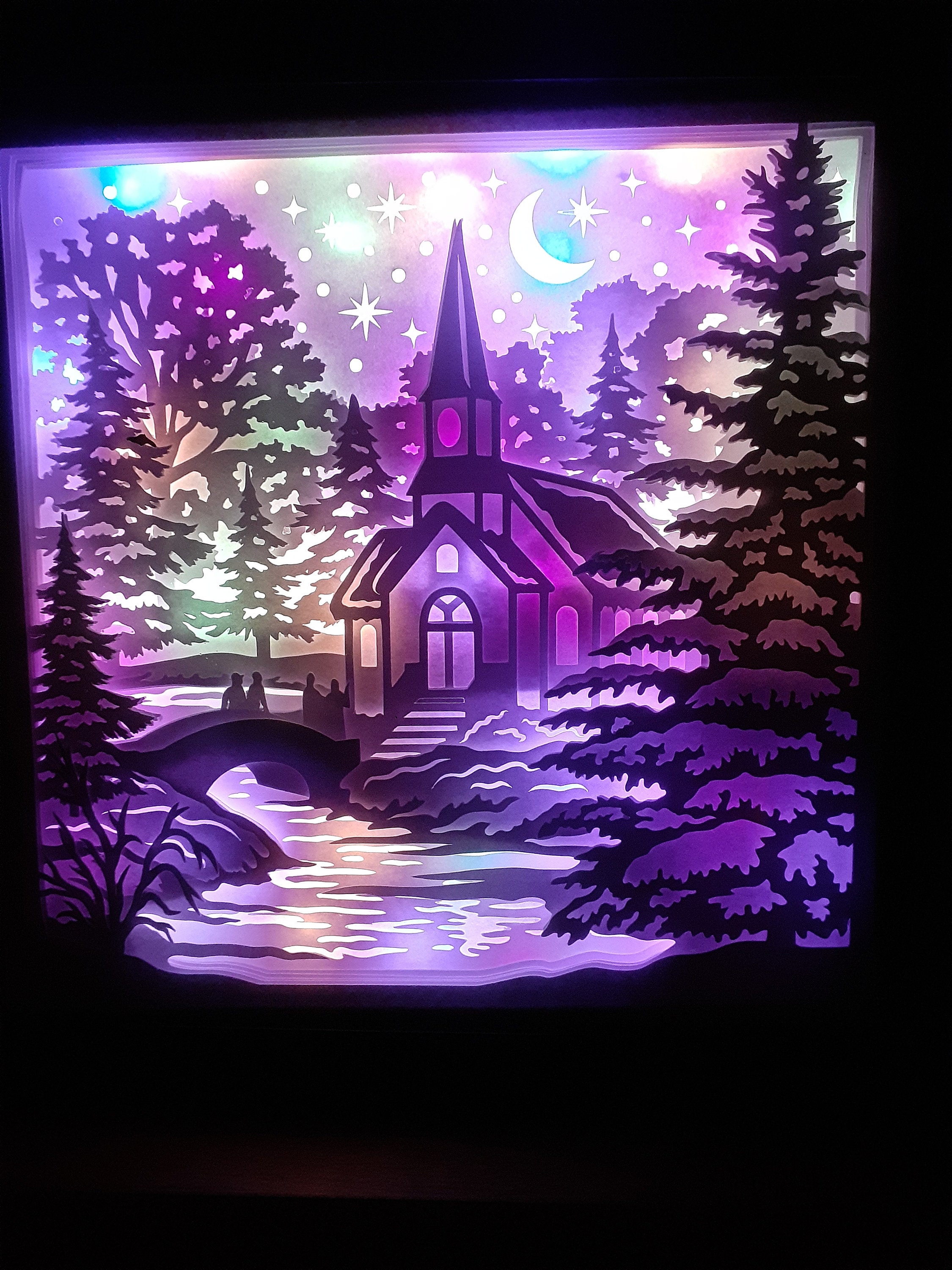 Church in the Woods Shadow Box 3D Cut Paper Light Box - Etsy