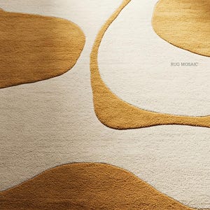 Yellow Ivory Abstract Wool Rug, Hand Tufted Minimalist Area Rugs for ...
