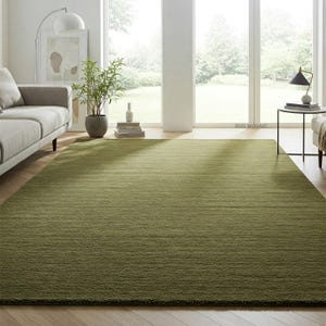 Olive Green Hand Tufted Wool Rug, Solid Modern Area Carpet for Bedroom ...