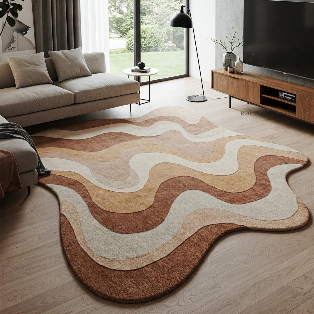 Earth Tone Irregular Shape Tufted Rug Unique Design Modern Wavy Rugs ...
