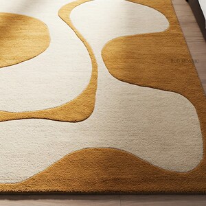 Yellow Ivory Abstract Wool Rug, Hand Tufted Minimalist Area Rugs for ...