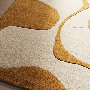 Yellow Ivory Abstract Wool Rug, Hand Tufted Minimalist Area Rugs for ...