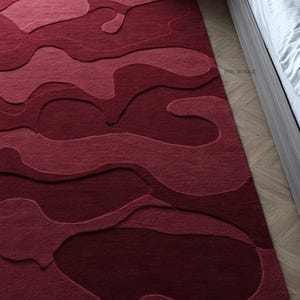 Handmade Soft Deep Red Tufted Rug Modern Abstract Textured Area Rug for ...
