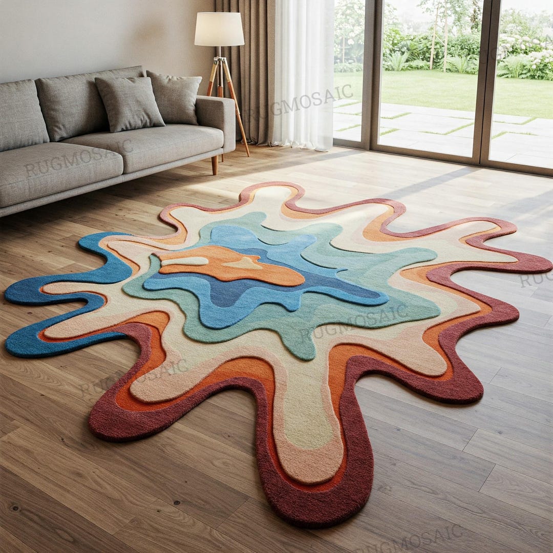 Colorful Irregular Hand Tufted Wool Rug, Abstract Amoeba Shape Area ...