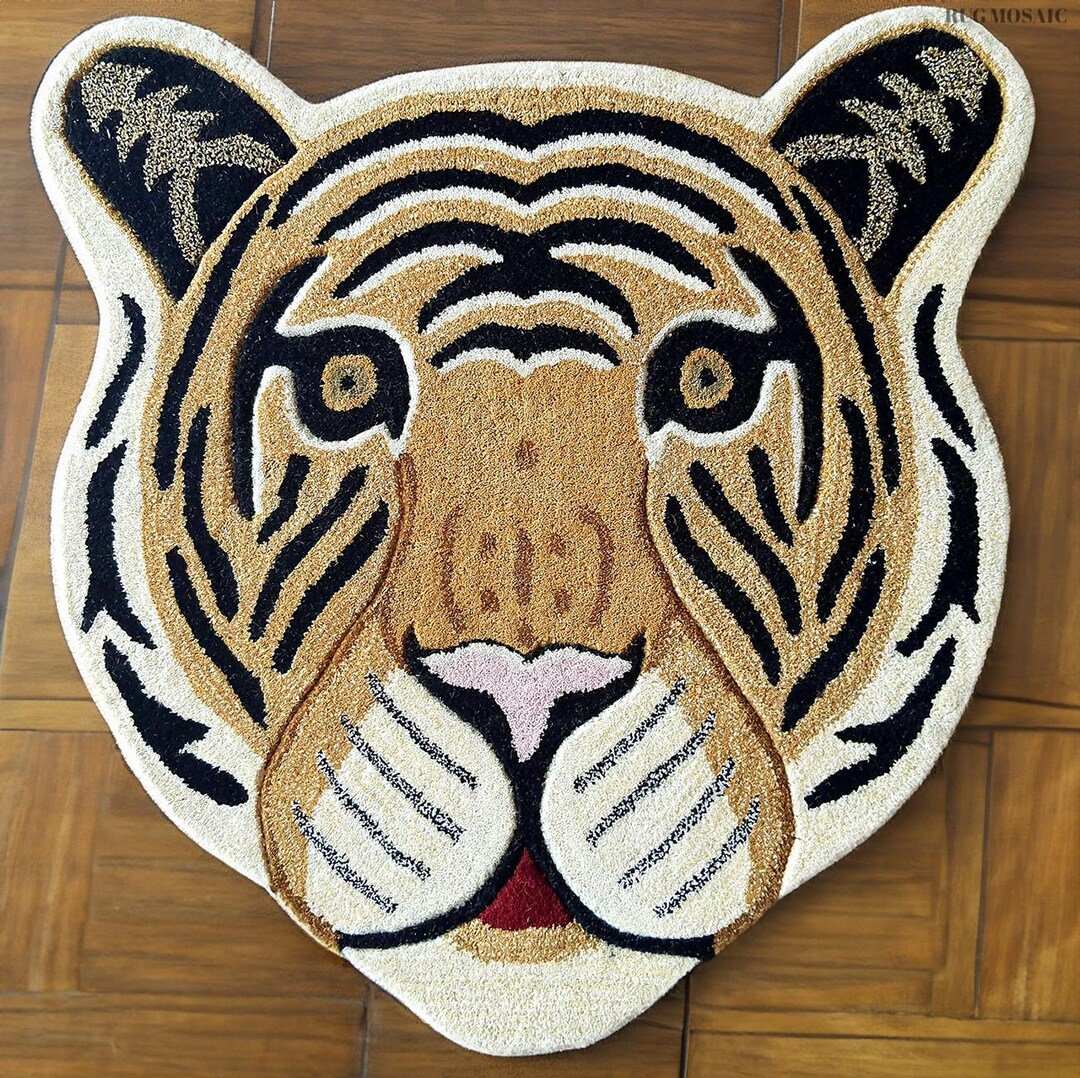 Hand Tufted Animal Tiger Head Rug 2x2, 3x5 4x6 5x8 Handmade 100% Wool ...