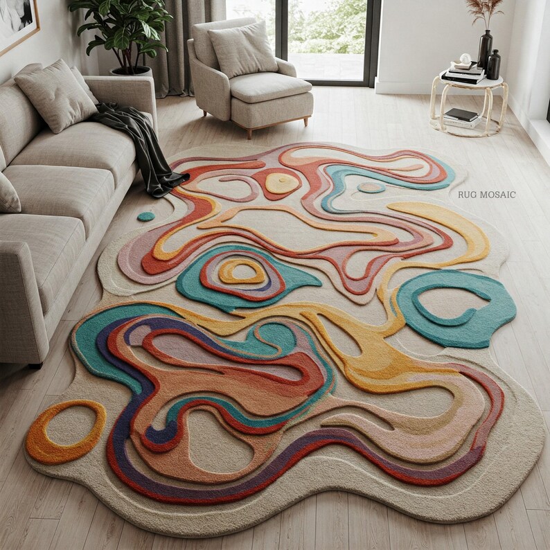 Colorful Tufted Rug Organic Flow Abstract Melted Landscape Rug Modern ...