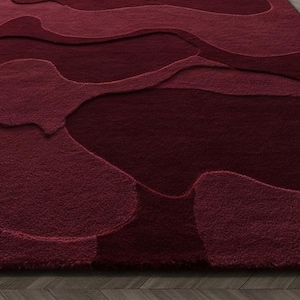 Handmade Soft Deep Red Tufted Rug Modern Abstract Textured Area Rug for ...