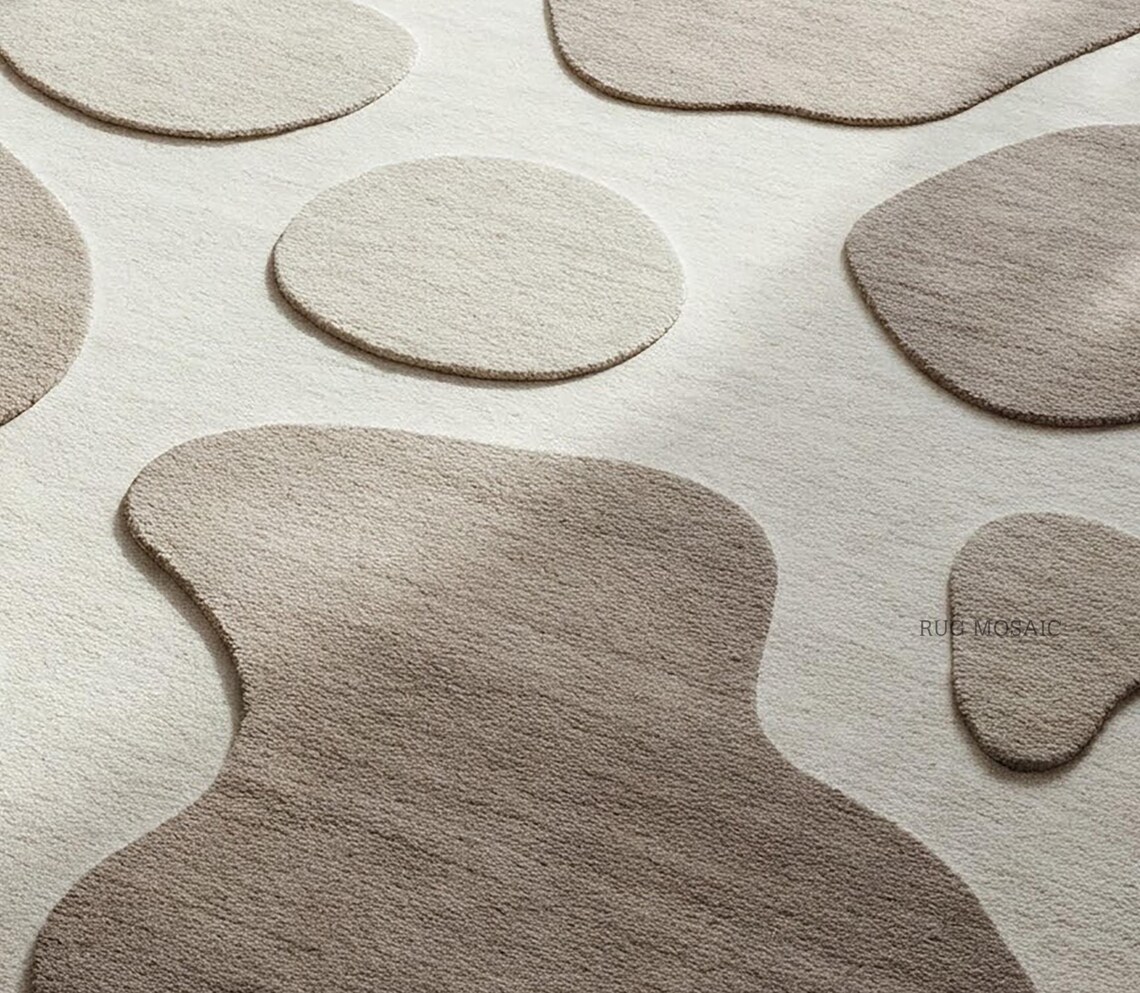 Neutral Tones of Beige and Cream Hand Tufted Modern Abstract Area Rug ...