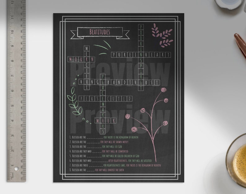 Beatitudes Crossword PRINTABLE - Etsy