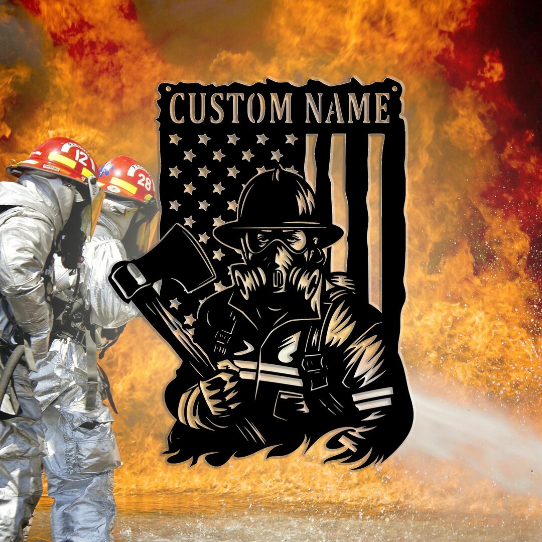 Custom Firefighter Metal Wall Sign, Personalized Firefighter Wall Decor ...