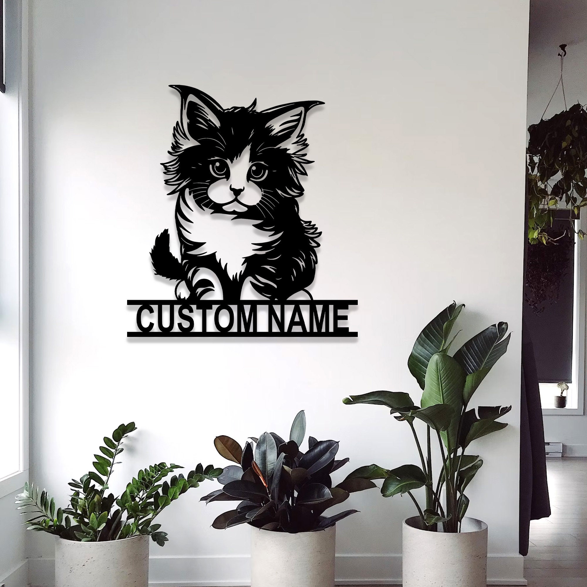 Custom Cat Metal Wall Art, Personalized Cat Metal Wall Art, Black Cat ...