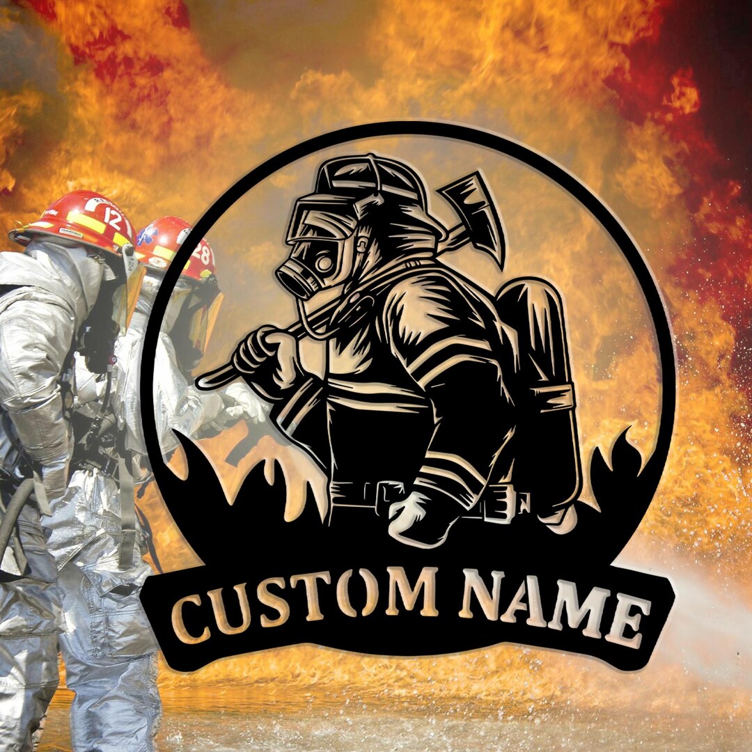 Custom Firefighter Metal Wall Sign, Personalized Firefighter Wall Decor ...