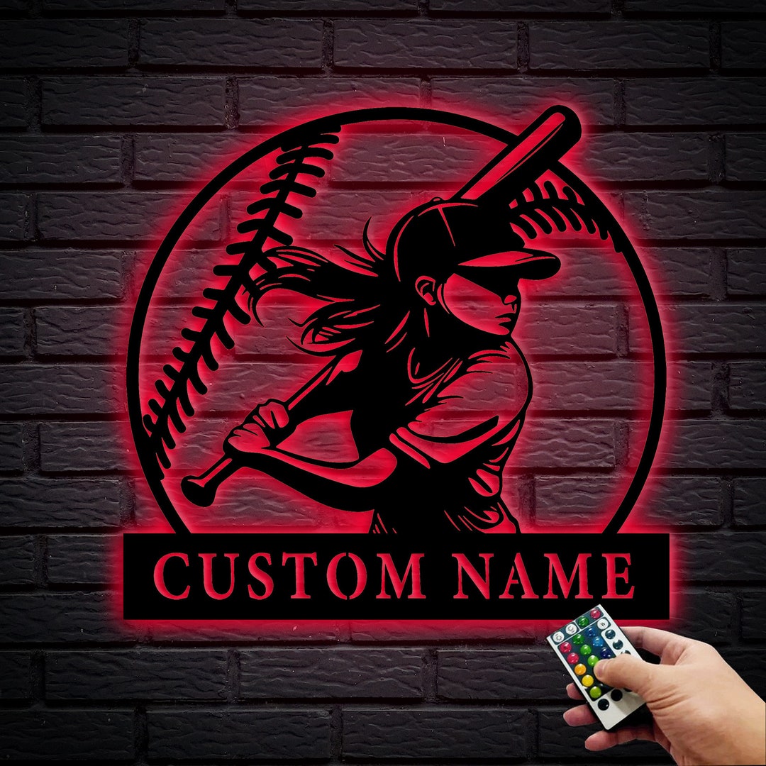 Custom Softball Girl Metal Wall Sign, Personalized Softball Name Decor ...