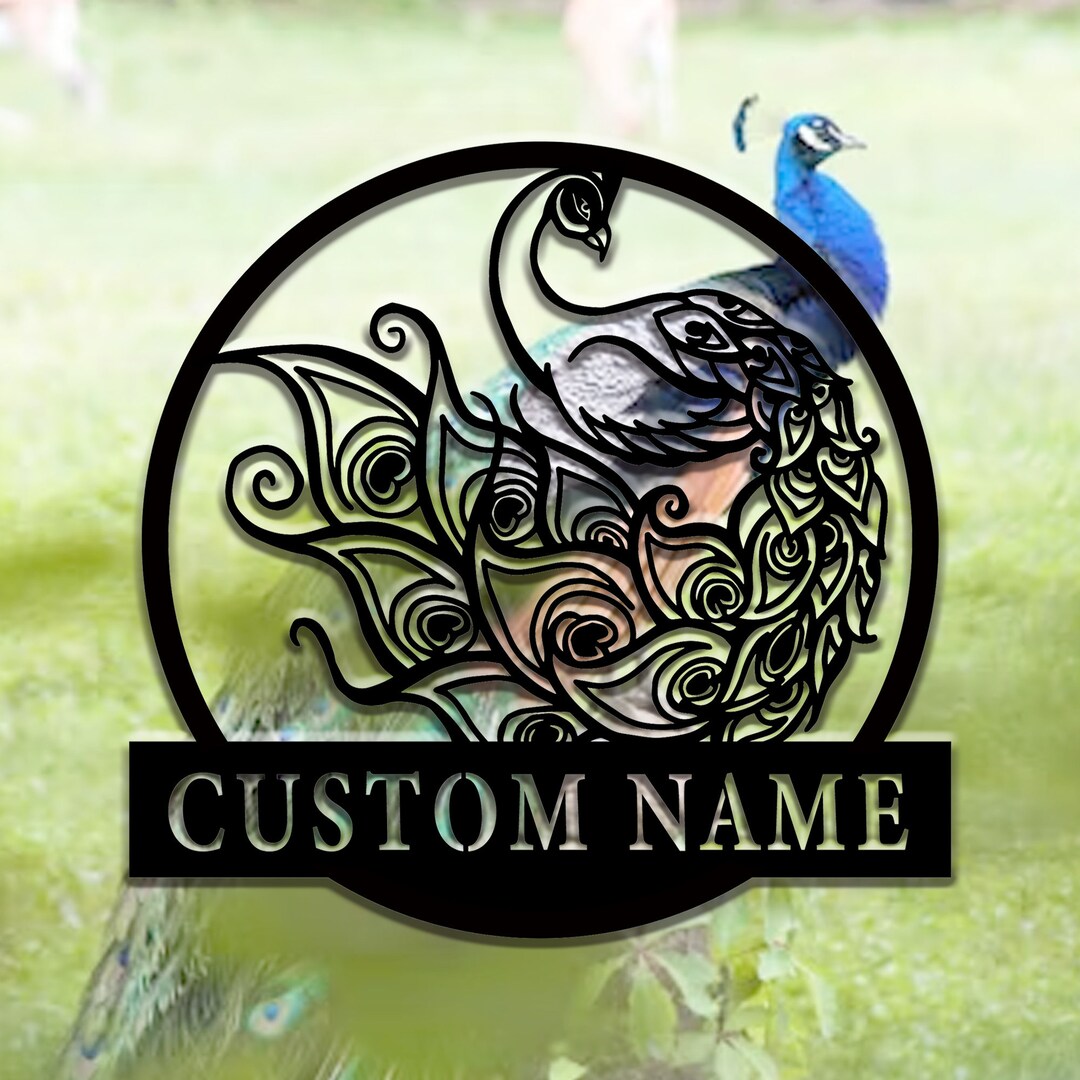 Custom Peacock Metal Wall Sign, Personalized Peacock Name Metal Wall ...