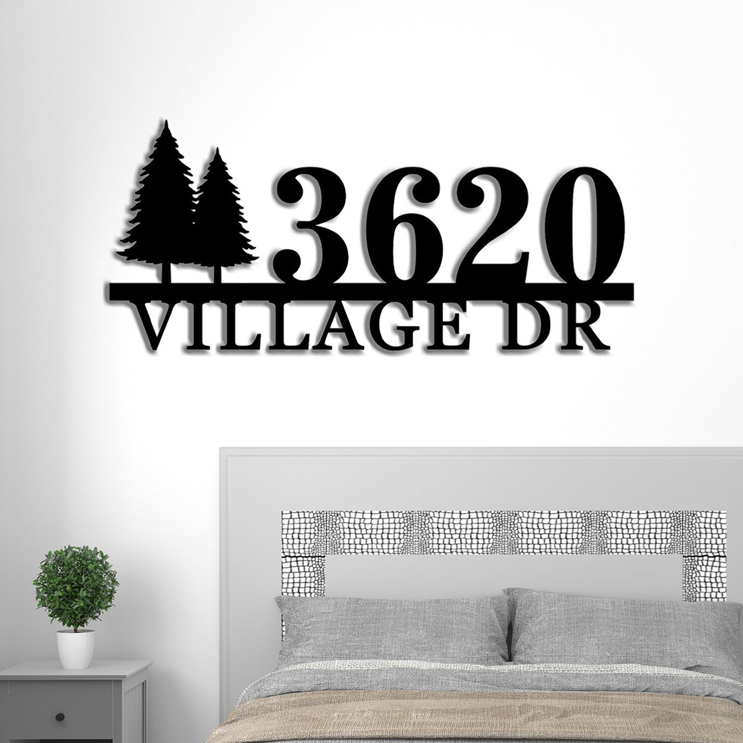 Custom Modern Home Address Sign personalized Tree Metal Decor - Etsy