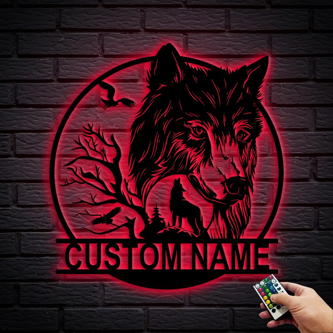 Custom Wolf Metal Sign, Wolf Metal Wall Decor, Personalized Wolf Metal ...