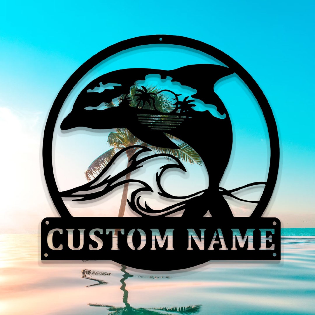 Custom Dolphin Beach Metal Wall Decor: Personalized Coastal Art (8-24 ...