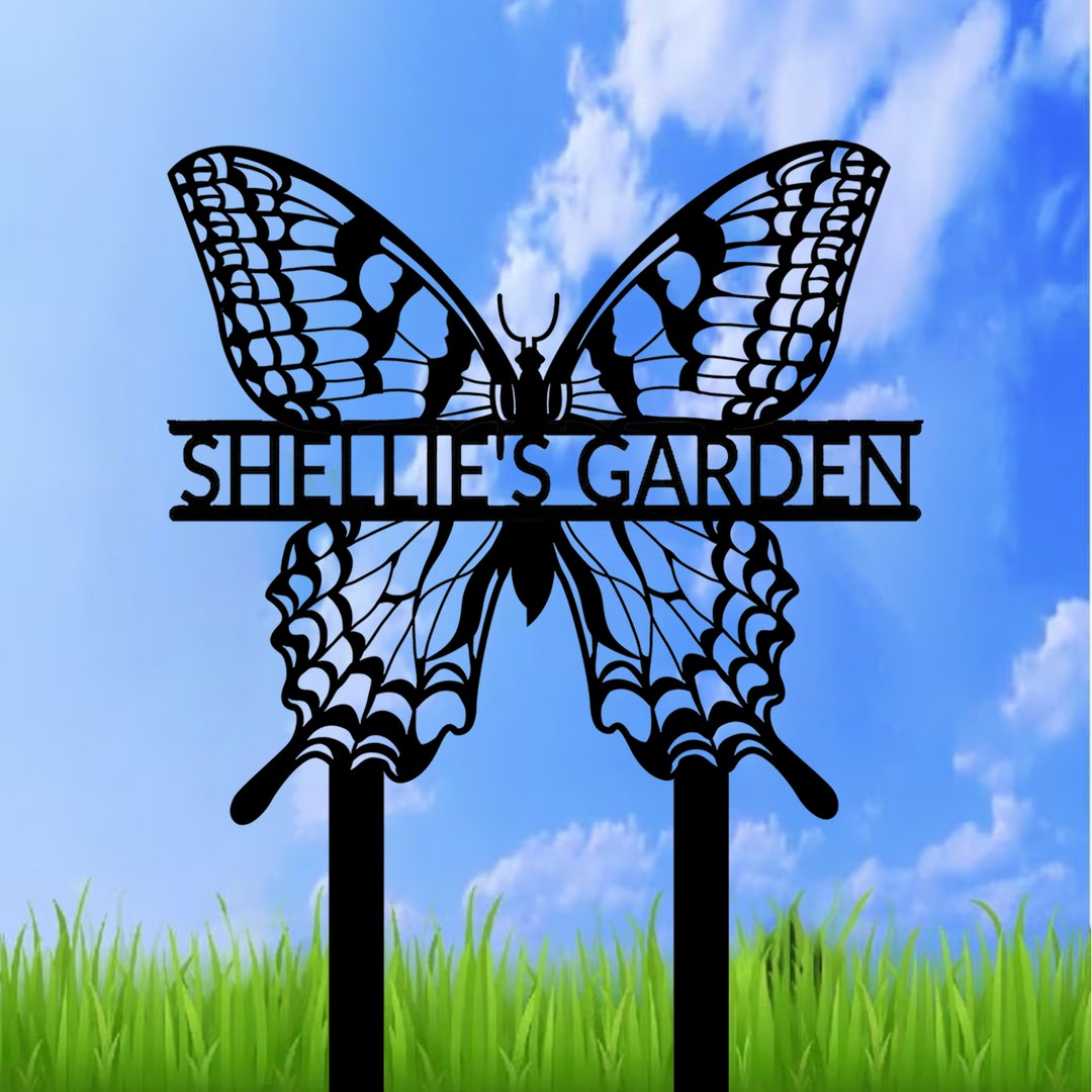 Custom Butterfly Metal Garden Sign With Stake, Garden Stake Metal Sign ...