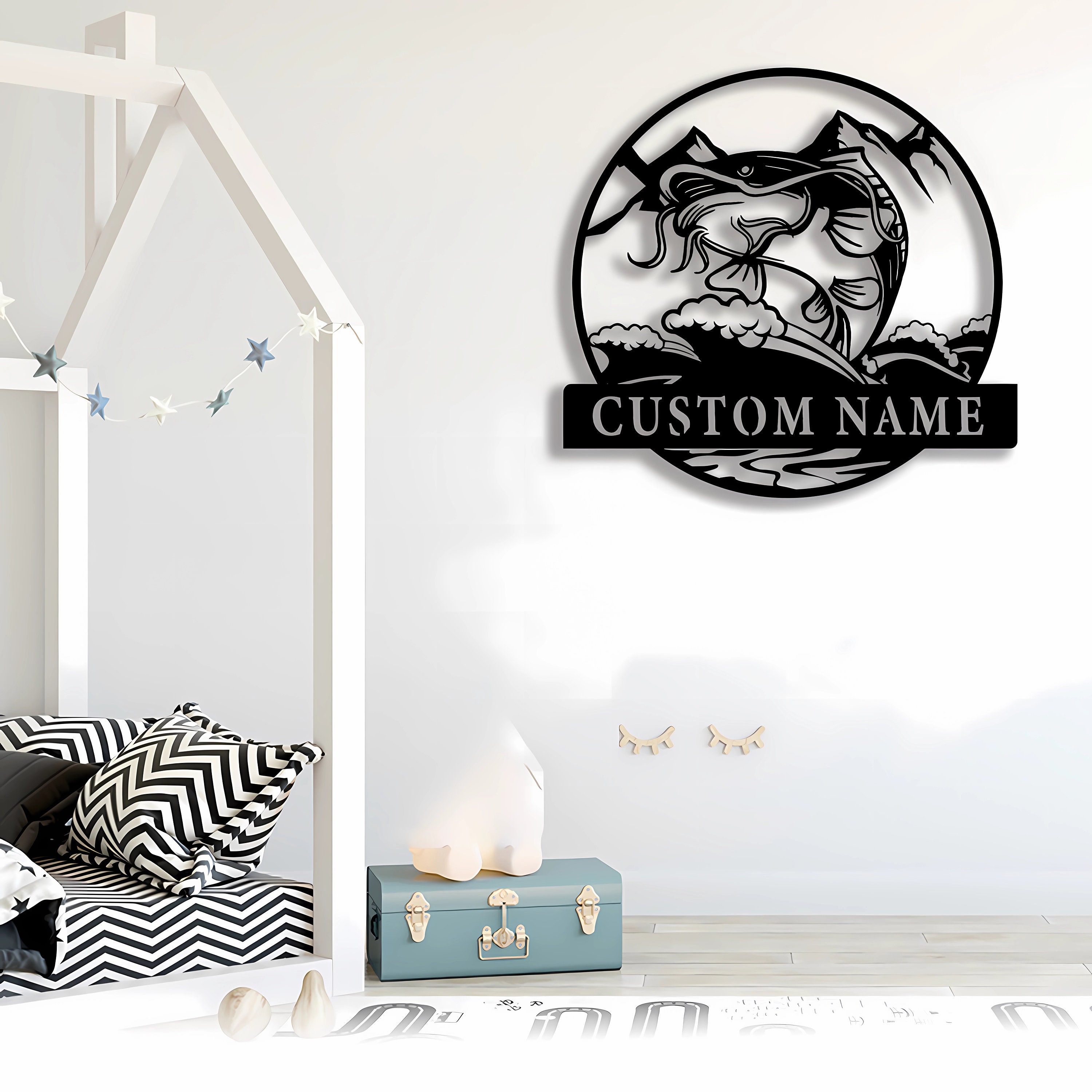 Catfish Fishing Metal Wall Art, Custom Catfish Name Sign, Catfish Home ...