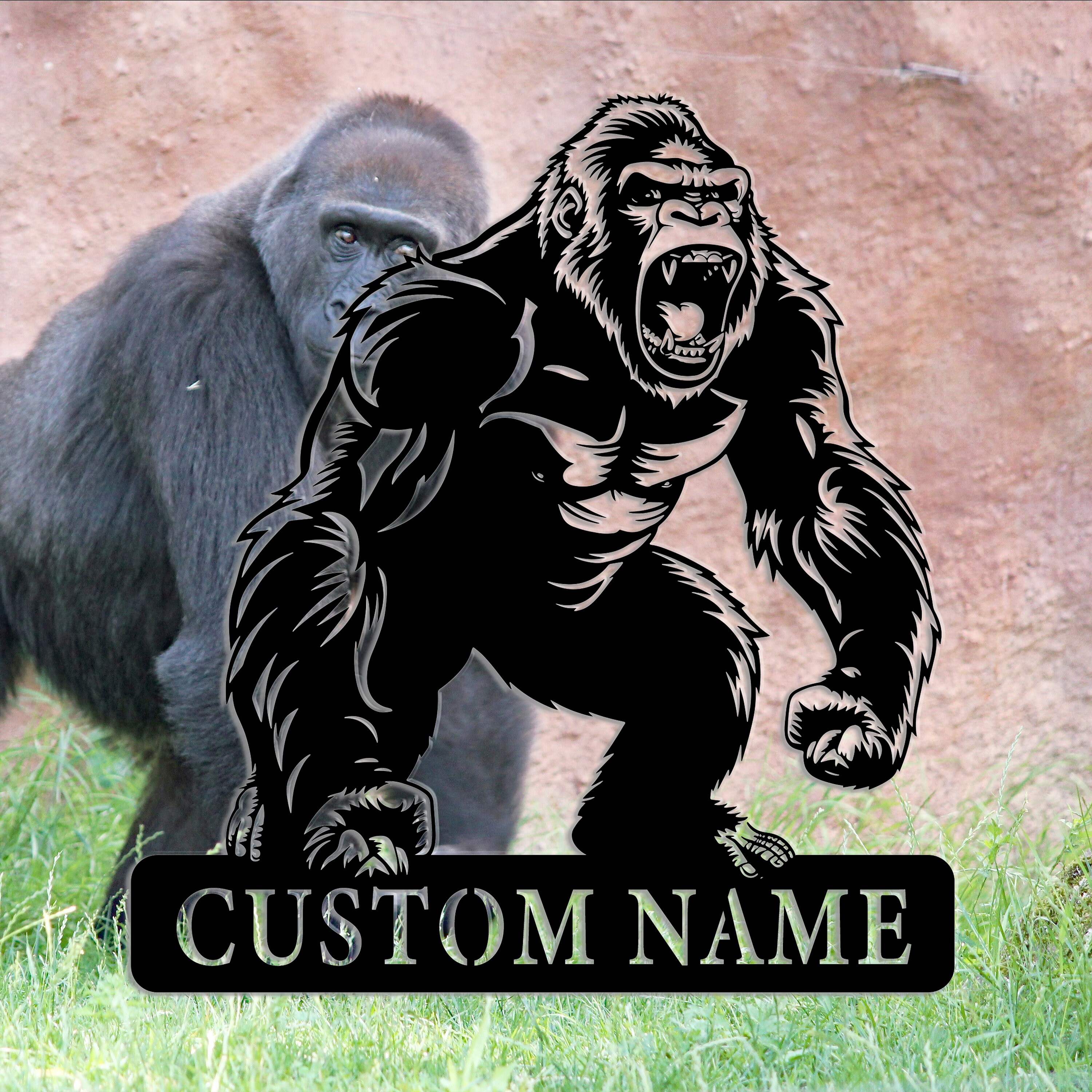 Custom Gorilla Metal Wall Art | Personalized Gorilla Name Sign ...
