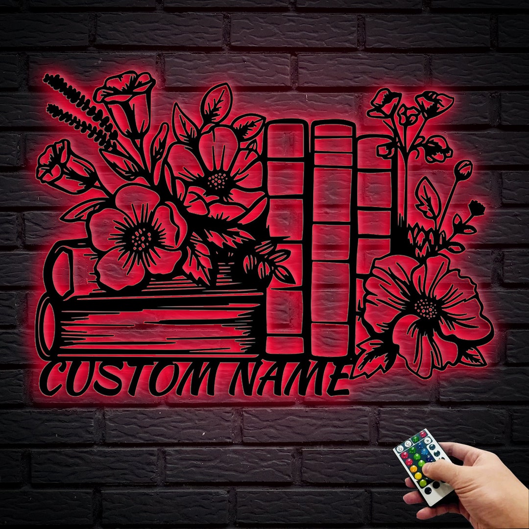 Personalized Stack of Books Metal Wall Art | Custom Library Sign ...
