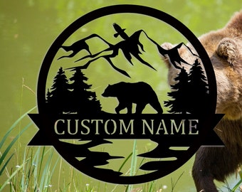 Personalized Bear Triangle Metal Sign, Custom Metal Sign Triangle Wall ...