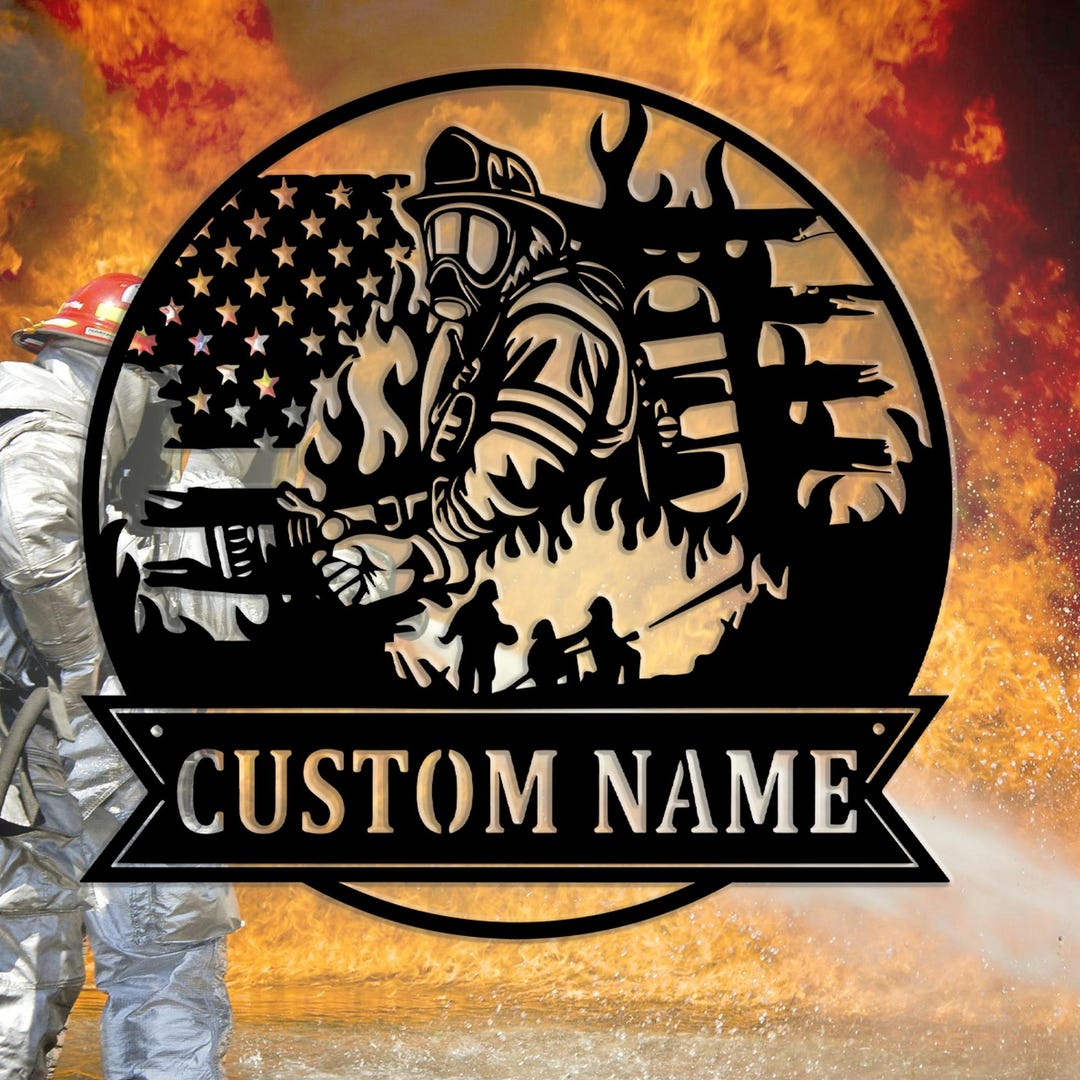 Custom Firefighter Metal Wall Sign, Personalized Firefighter Wall Decor ...