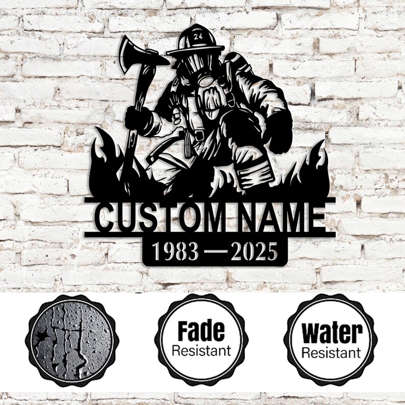 Custom Firefighter Metal Wall Sign, Personalized Firefighter Wall Decor ...
