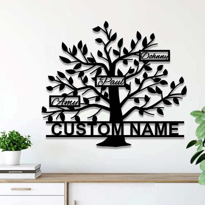 Personalized Metal Family Tree Name Sign, Family Tree Metal Wall Art ...