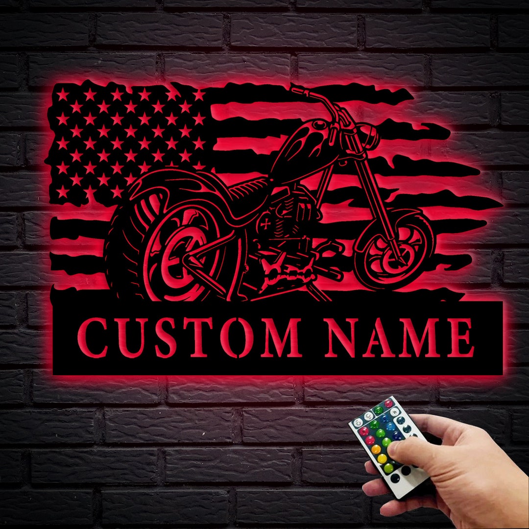 Custom Motorcycle Metal Wall Sign, Motorcycle Garage Name Wall Art, Dad ...