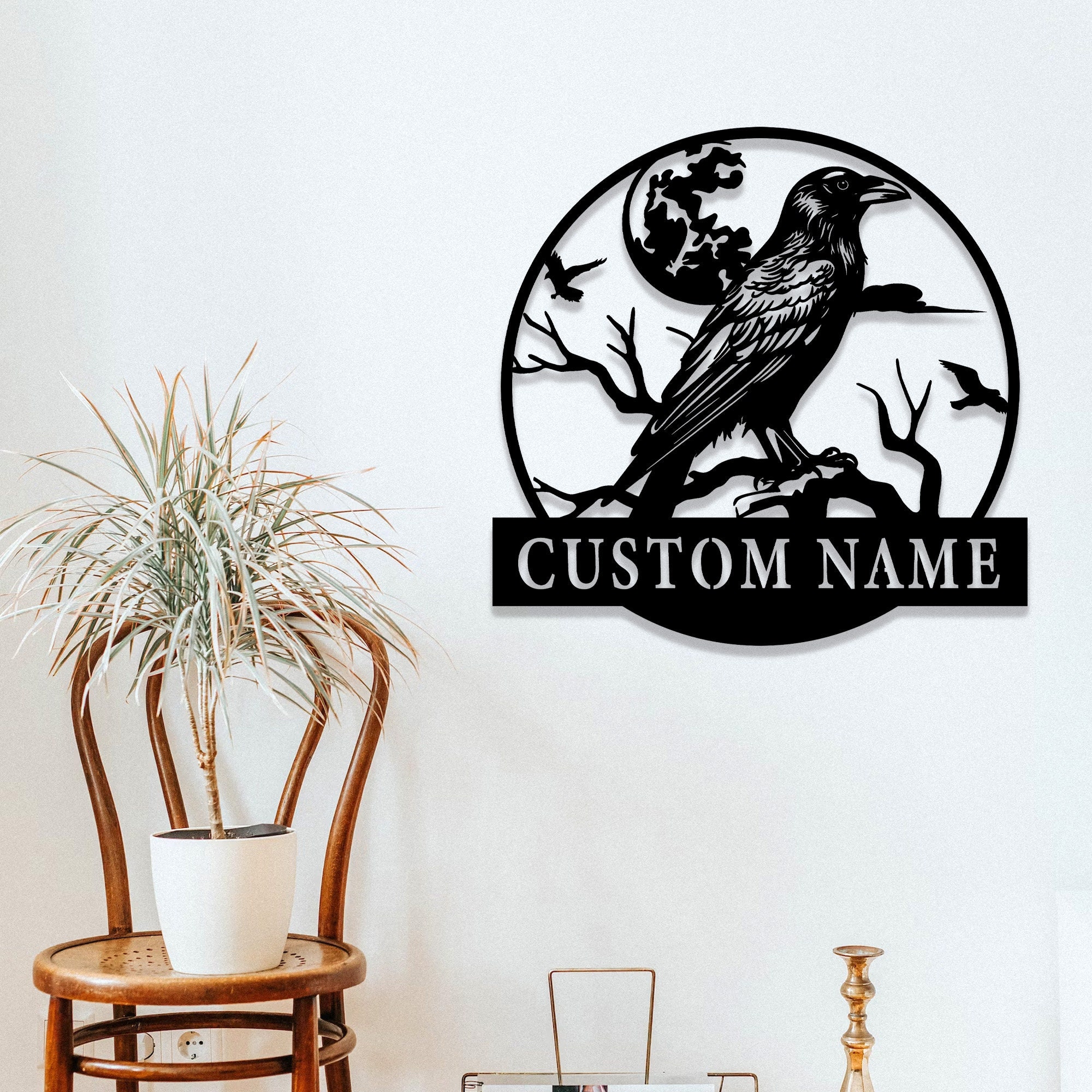 Personalized Raven Metal Wall Art, Custom Raven Metal Sign, Metal Crow ...