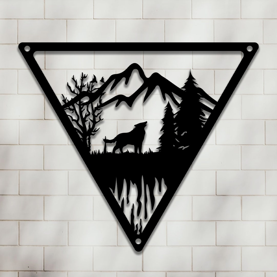 Custom Howling Wolf Mountain Metal Wall Sign, Personalized Wolf Metal ...