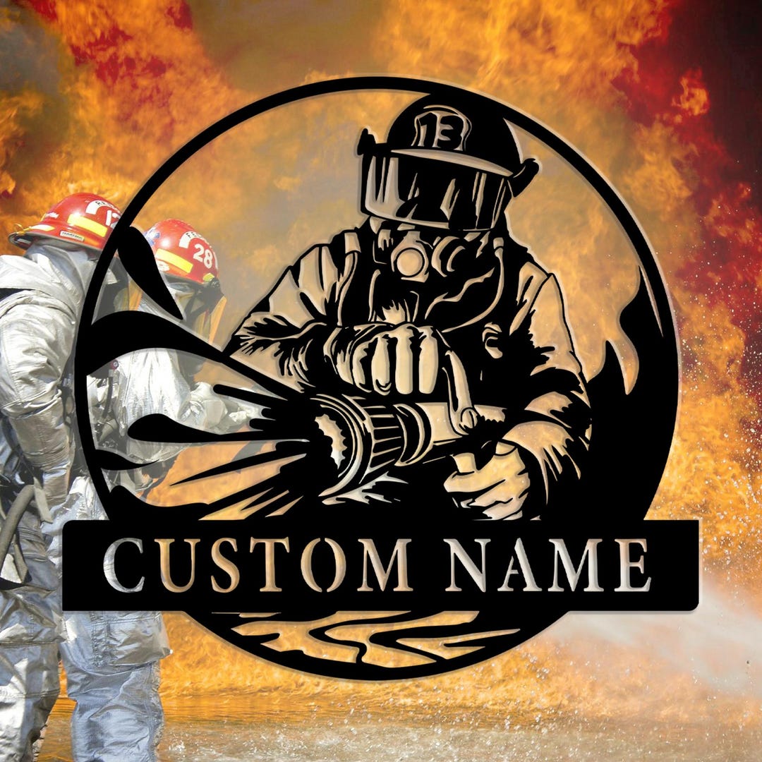 Custom Firefighter Metal Wall Sign, Personalized Firefighter Wall Decor ...