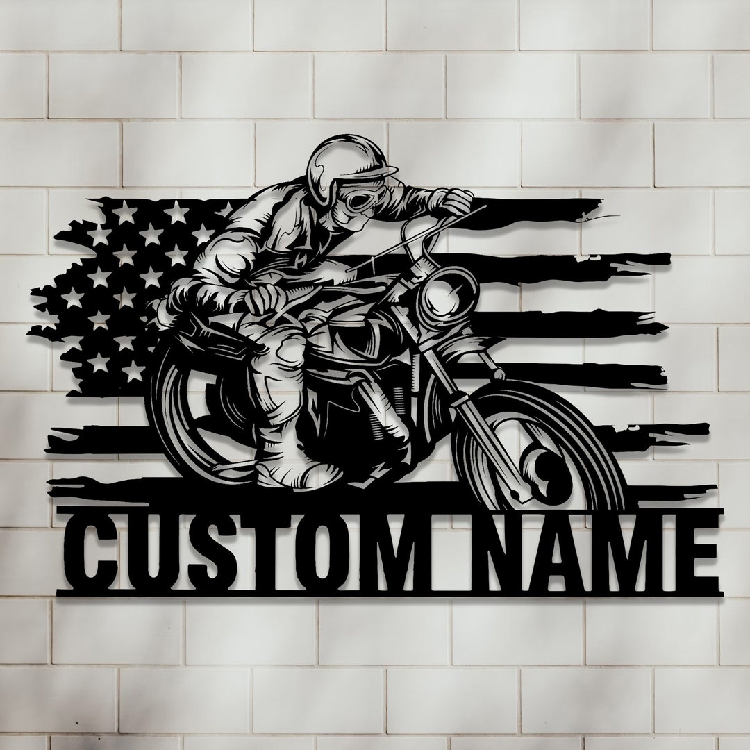 Custom American Flag Motorcycle Metal Wall Art, Motorcycle Metal Wall ...