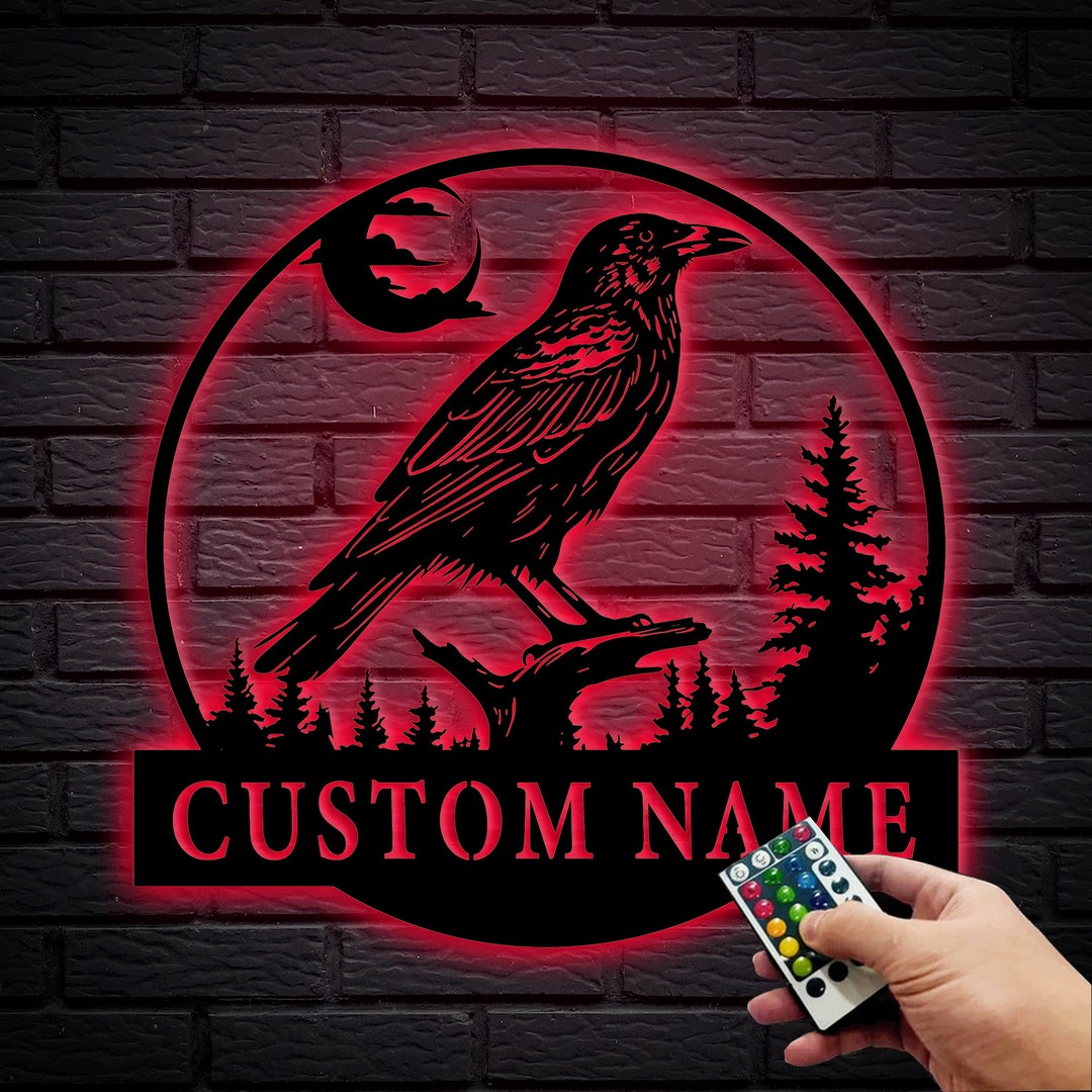 Custom Crow Metal Wall Sign, Halloween Metal Wall Art, Crow Logo ...