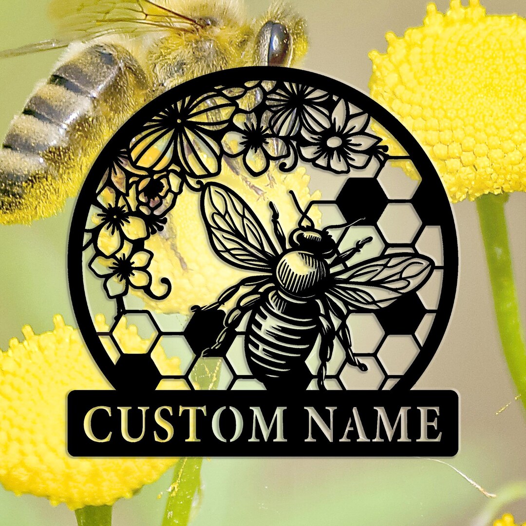 Personalized Bee Hive Sign, Custom Bee and Hive Garden Metal Sign ...