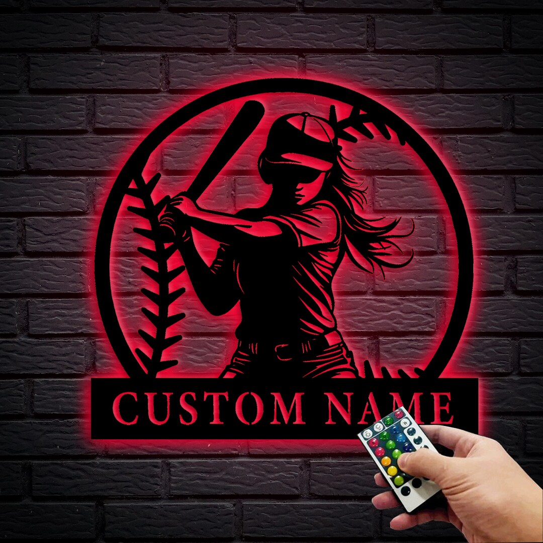 Custom Softball Girl Metal Wall Sign, Personalized Softball Name Decor ...
