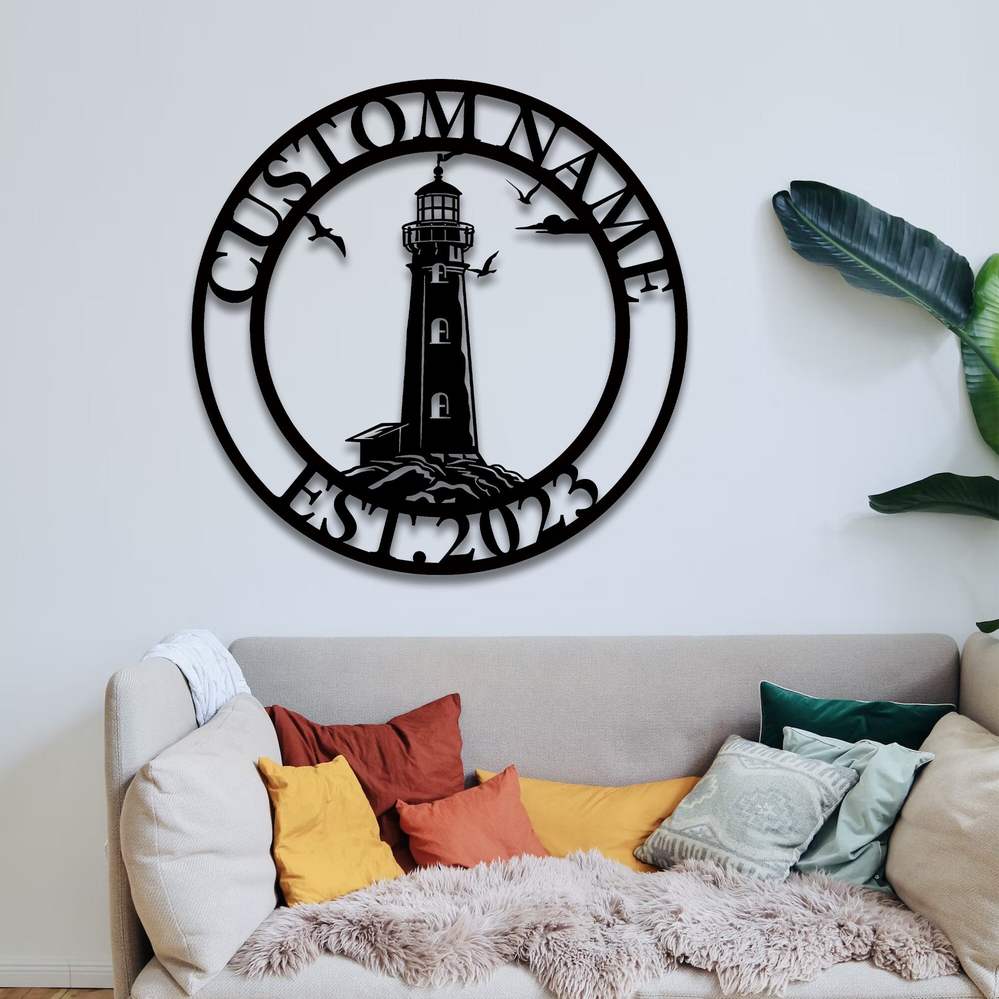 Custom Lighthouse Metal Wall Sign, Personalized Lighthouse Metal Wall ...