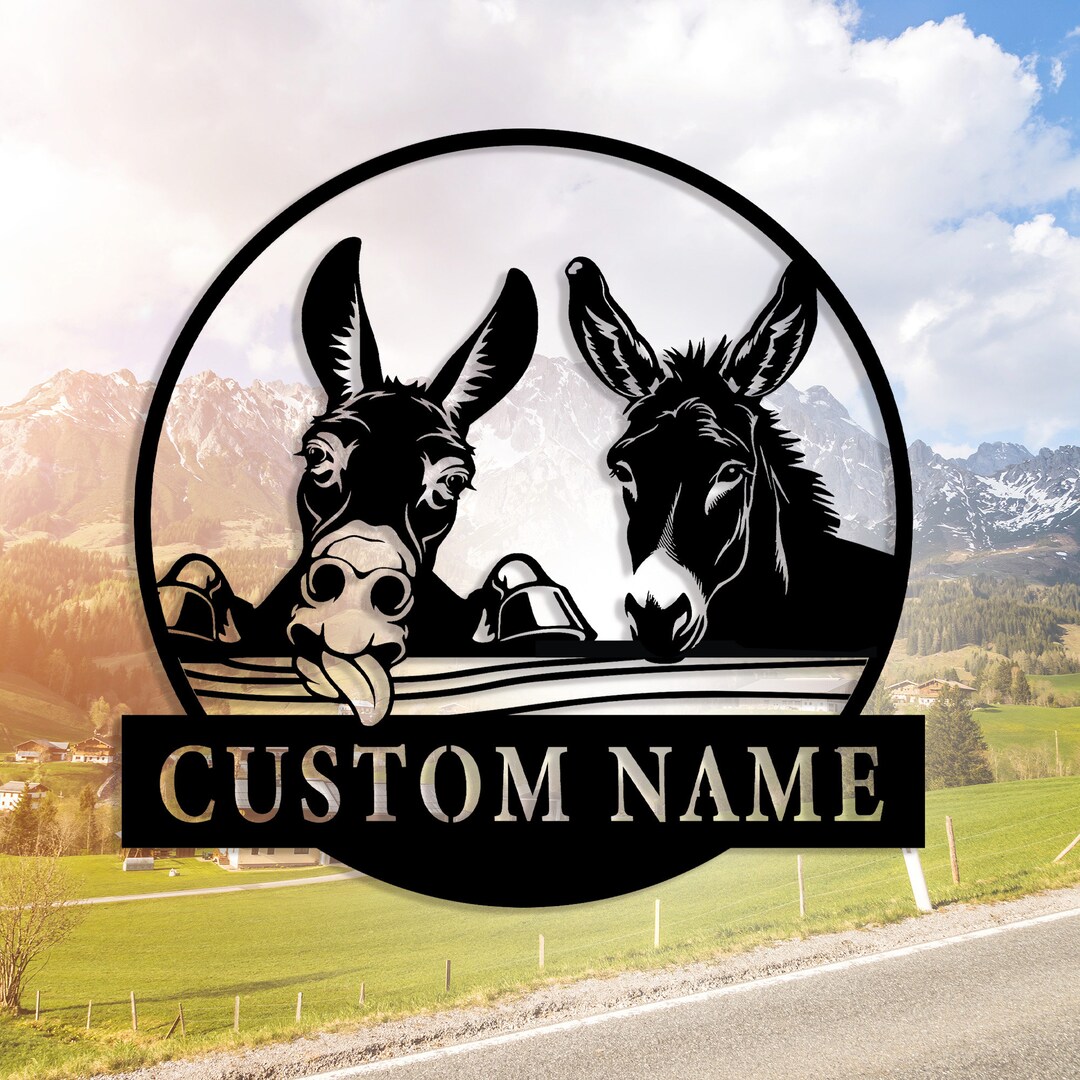 Custom Donkey Farm Metal Wall Art, Personalized Donkey Farm Name Sign ...