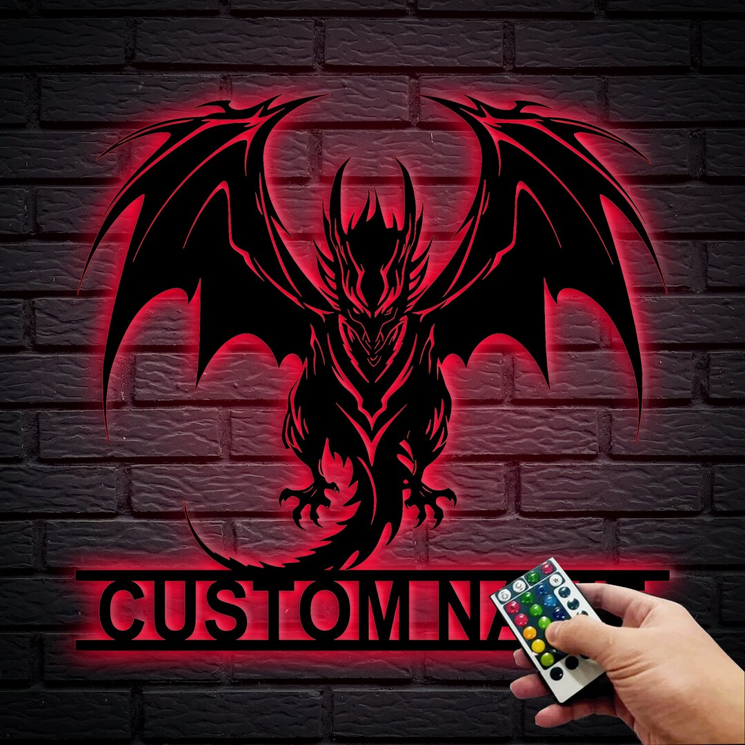 Custom Dragon Metal Sign, Dragon Monogram Wall Art, Dragon Name House ...