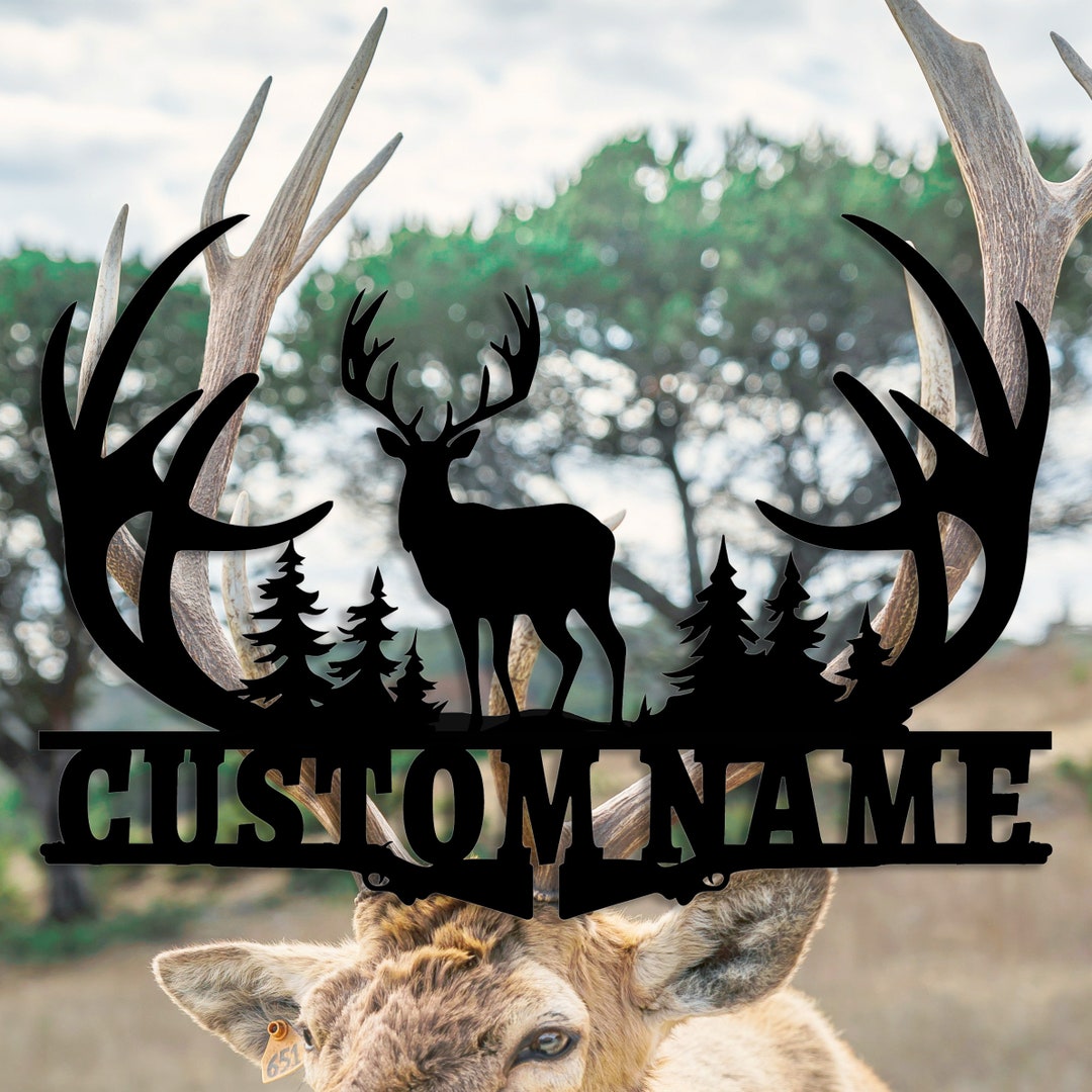 Custom Deer Hunting Metal Sign, Custom Buck Antler Split Metal Wall ...